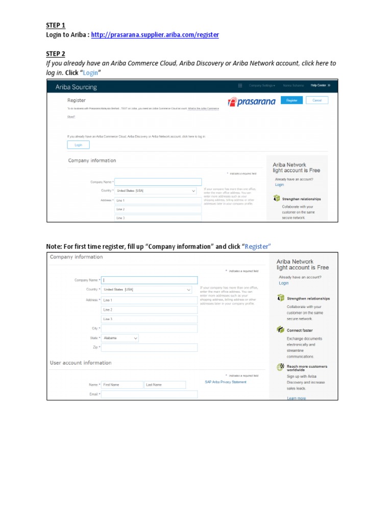 Ariba Registration Step | PDF
