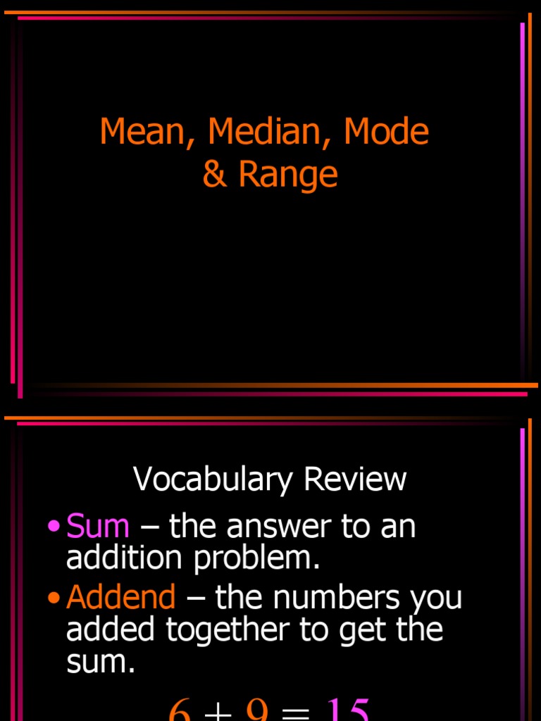 Mean, Median, Mode & Range | PDF | Mean | Mathematics