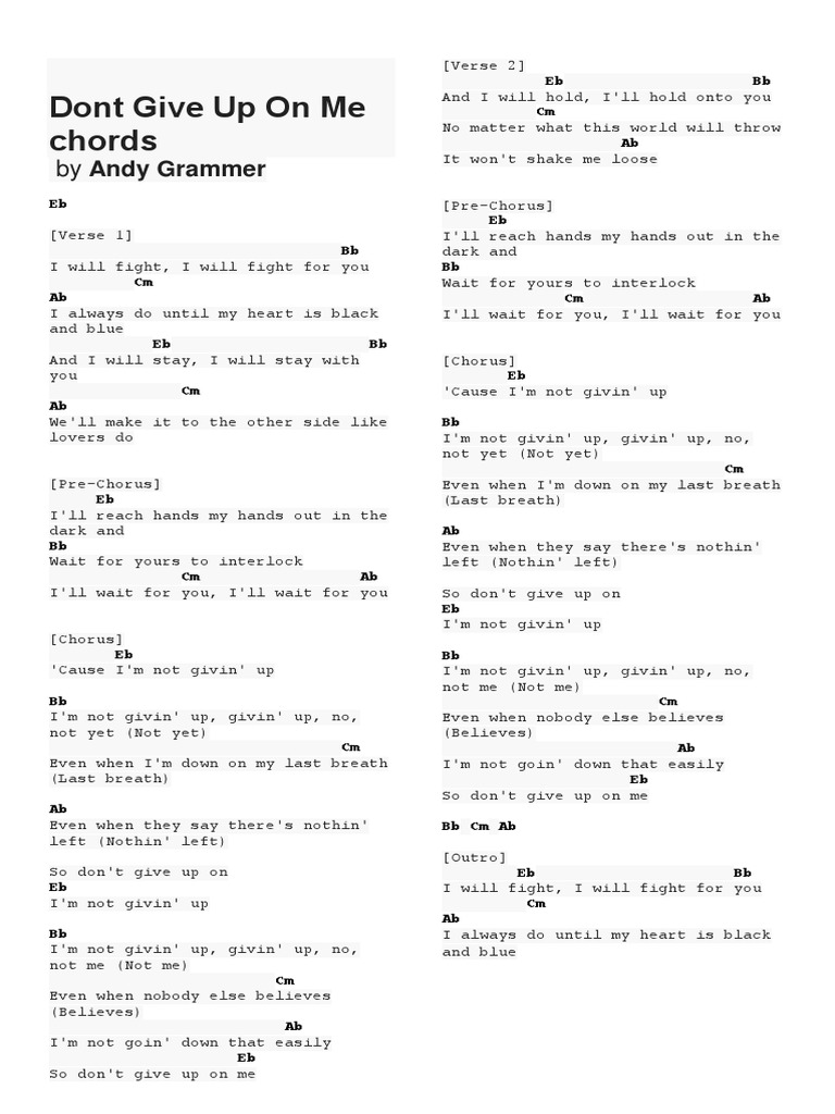 Dont Give Up On Me Chords | PDF | Song Structure | Classical Compositions