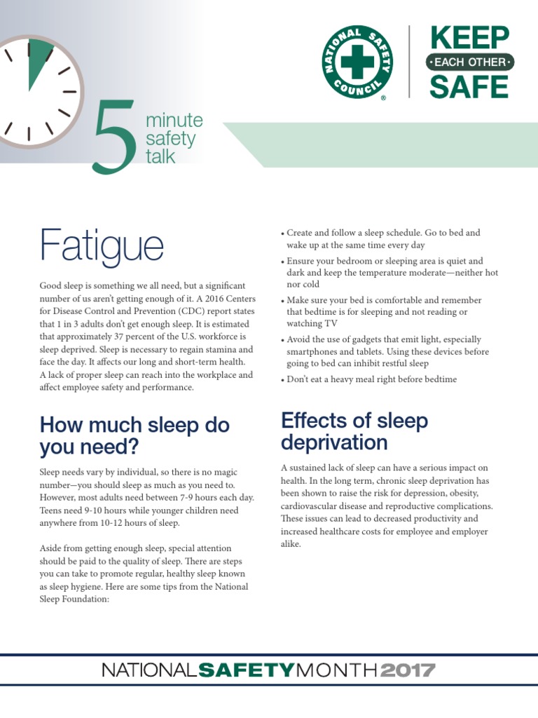 5 Minute Safety Talk 2017 | Download Free PDF | Sleep Deprivation | Sleep
