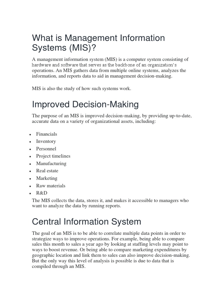 What Is Management Information Systems (MIS) ? | PDF