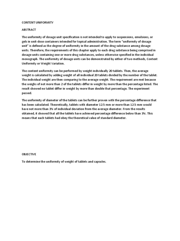 Content Uniformity | PDF