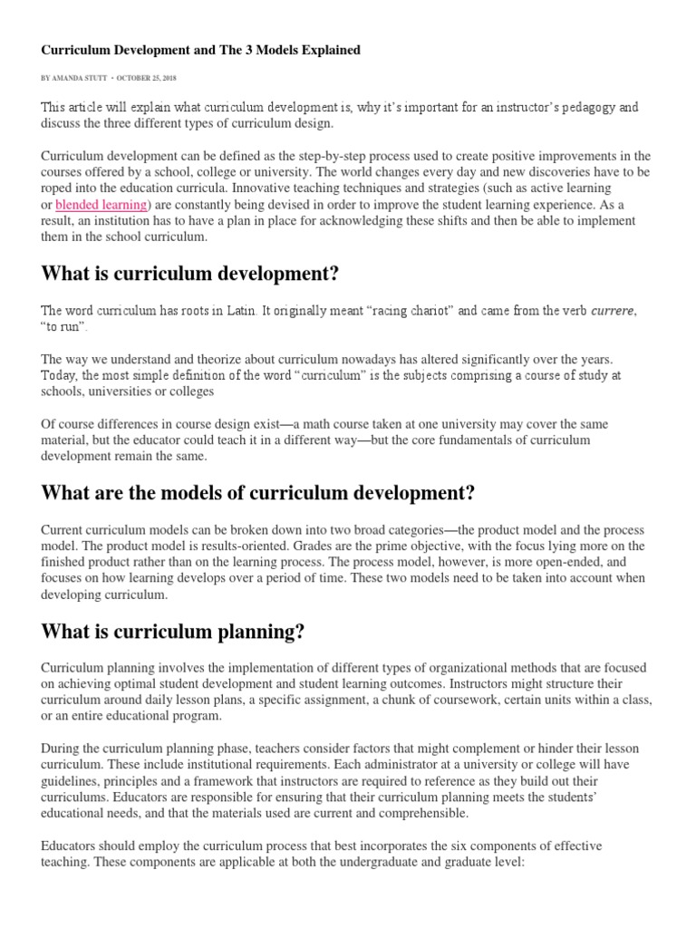 Curriculum Development and The 3 Models Explained | PDF | Curriculum | Teachers