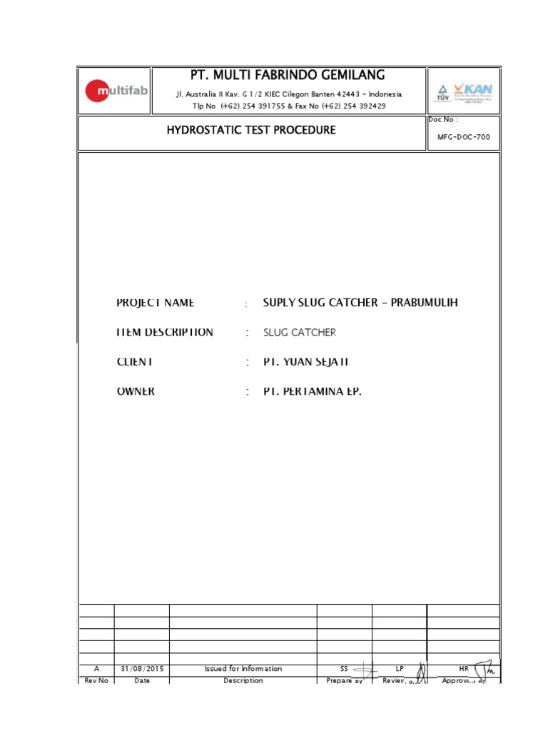 Hydrotest Procedure | PDF | Mechanical Engineering | Gases