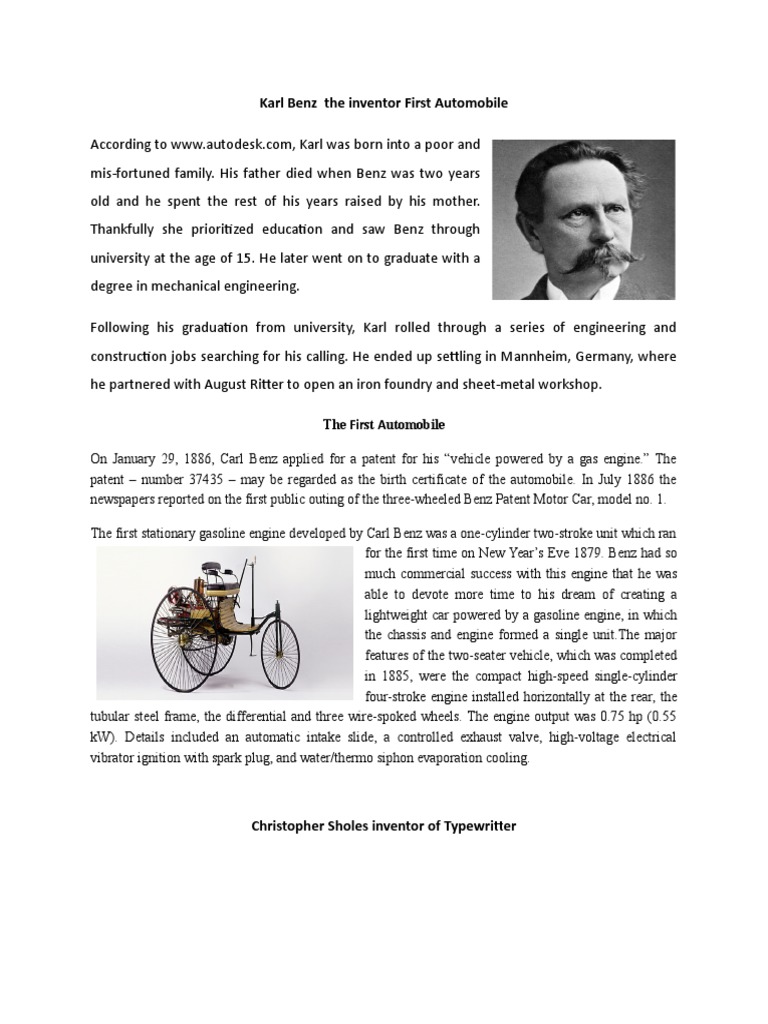 Karl Benz the-WPS Office | PDF | Typewriter | Engines