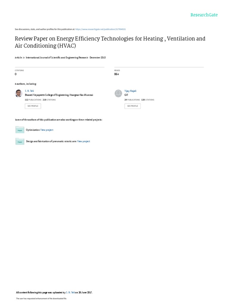 Review Paper On Energy Efficiency Technologies For Heating Ventilation ...