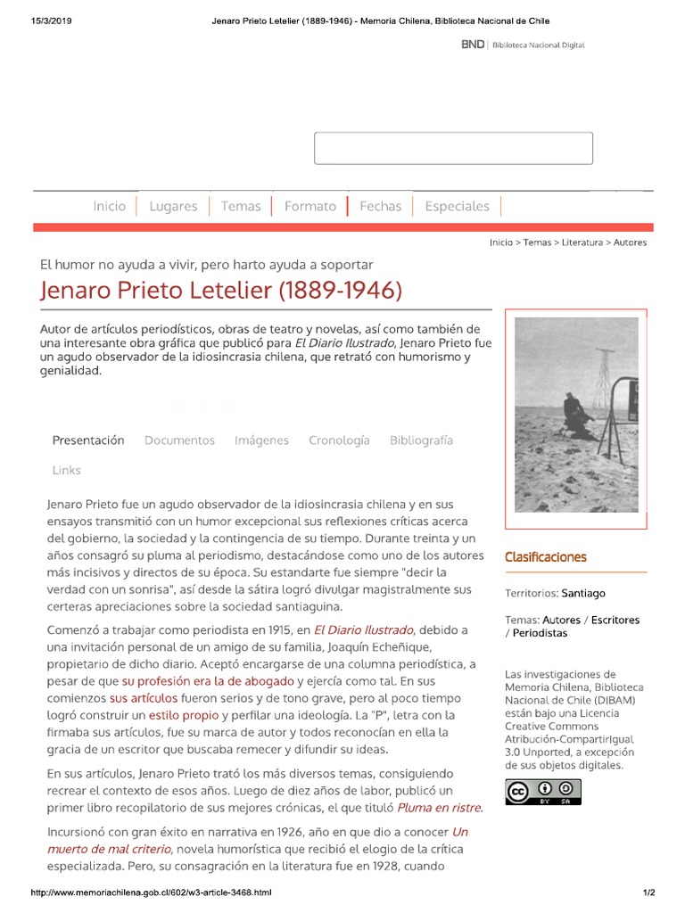 Jenaro Prieto Letelier - Memoria Chilena | PDF