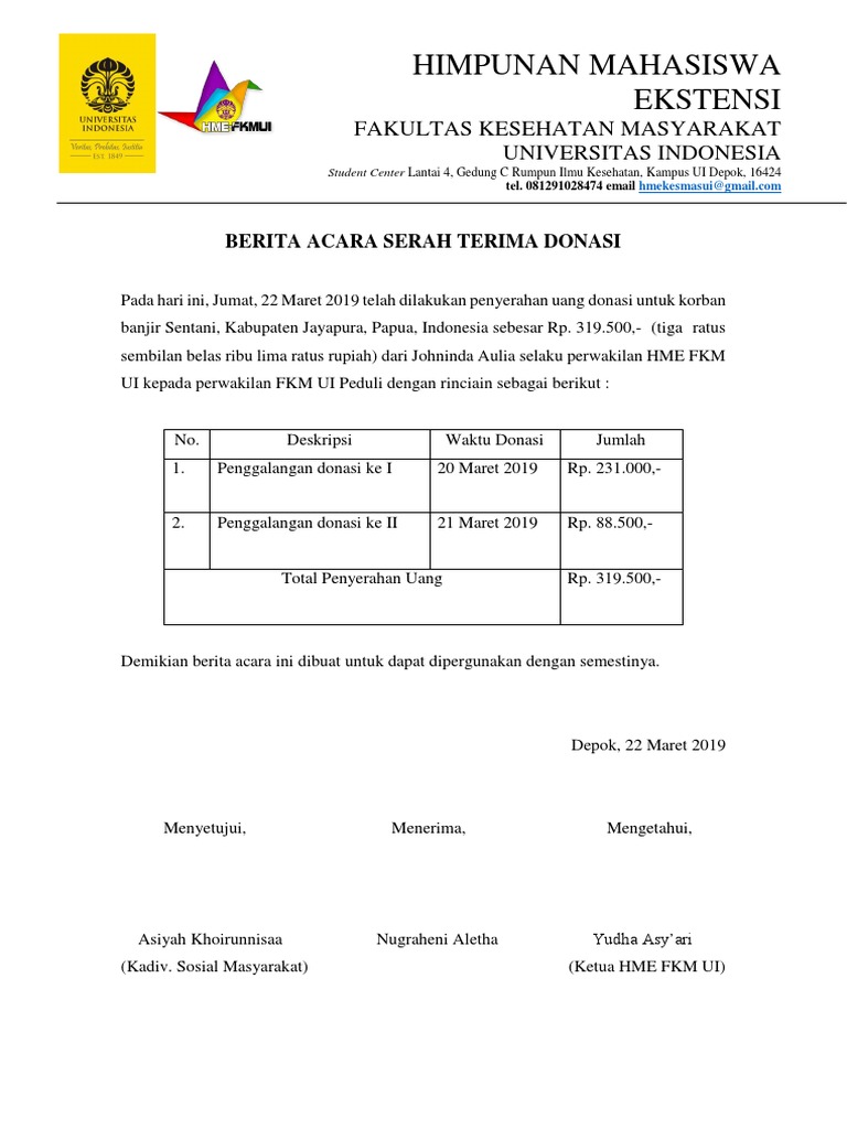 Berita Acara Serah Terima Donasi | PDF
