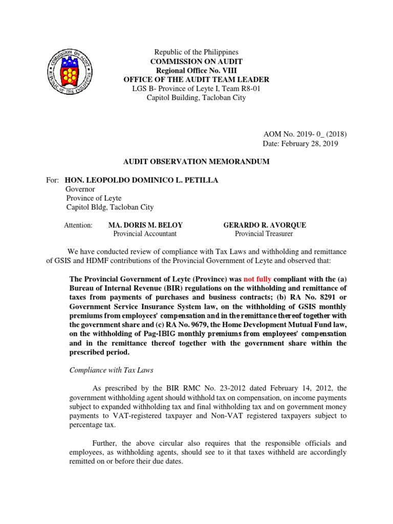 AOM Compliance | PDF | Withholding Tax | Employment