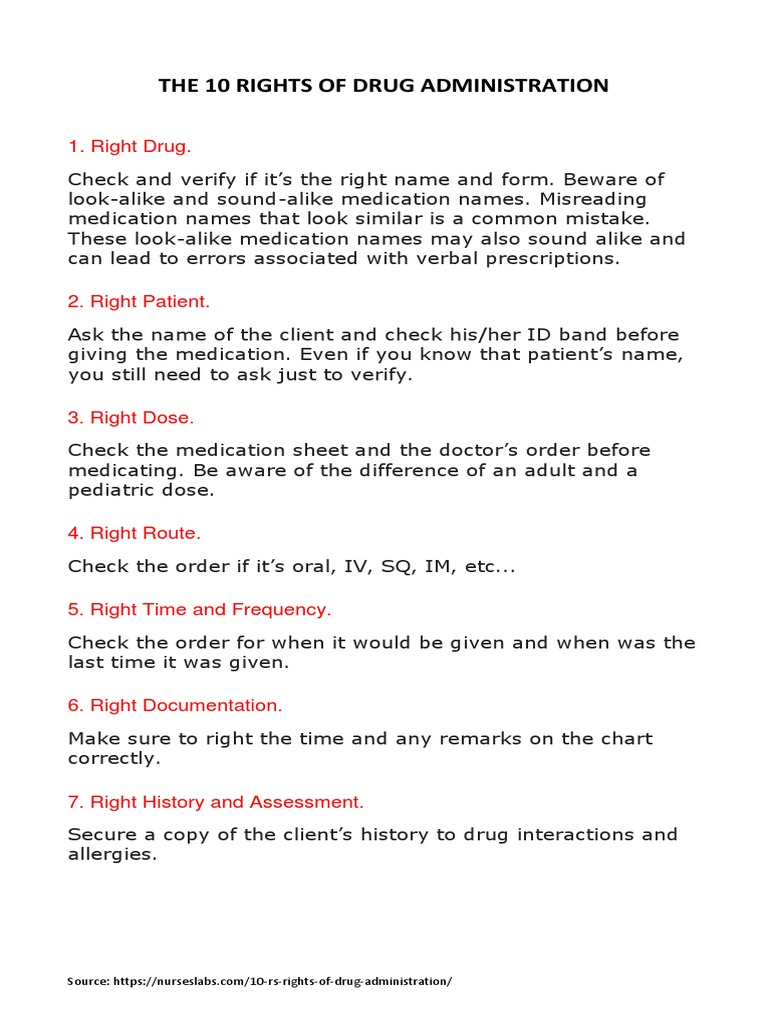 The Ten Rights of Drug Administration | PDF