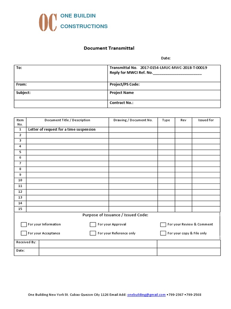 Document Transmittal for Construction Project | PDF
