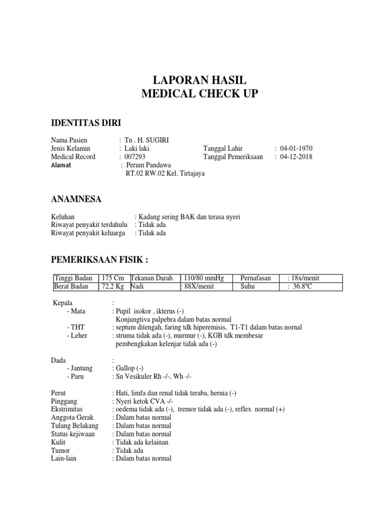 Format Asli Laporan Hasil Mcu | PDF