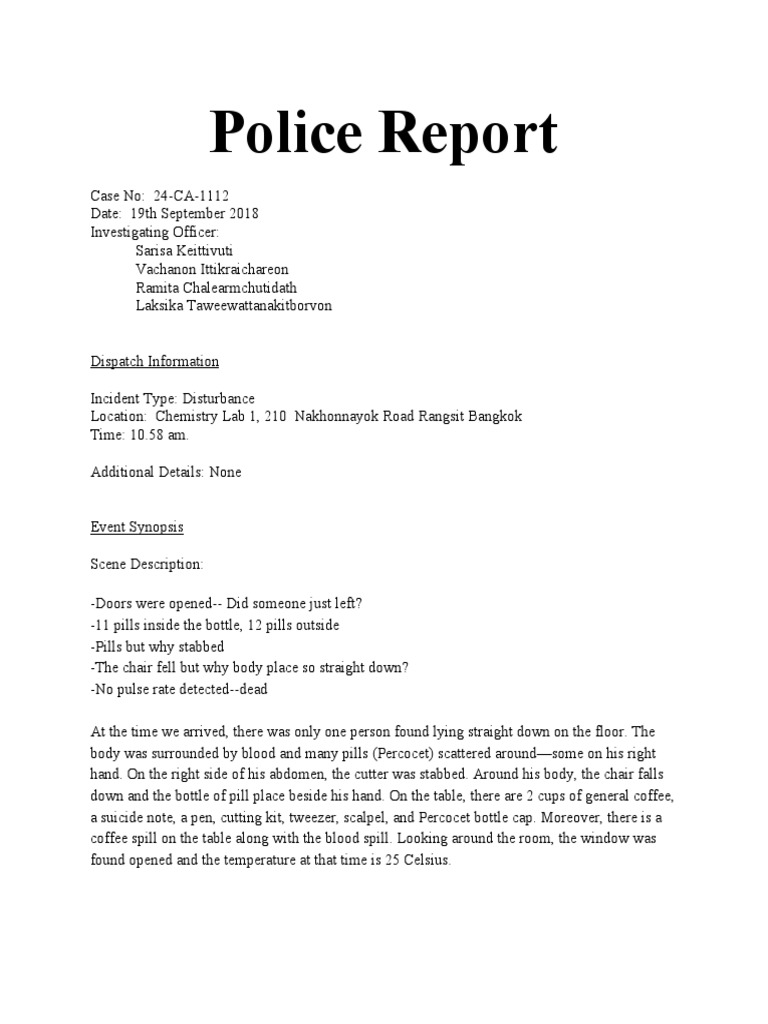 Project Crime Scene Report Template Pdf Crime Scene Dna Profiling