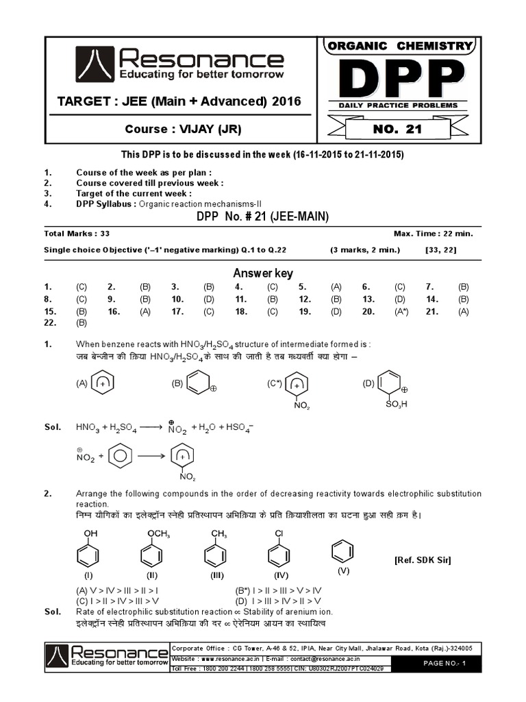 DPP No.21 - (Org) - Reaction Mechanism-I | PDF | Chloride | Chemical ...