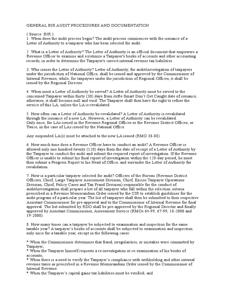 BIR Audit Process | PDF | Withholding Tax | Taxpayer