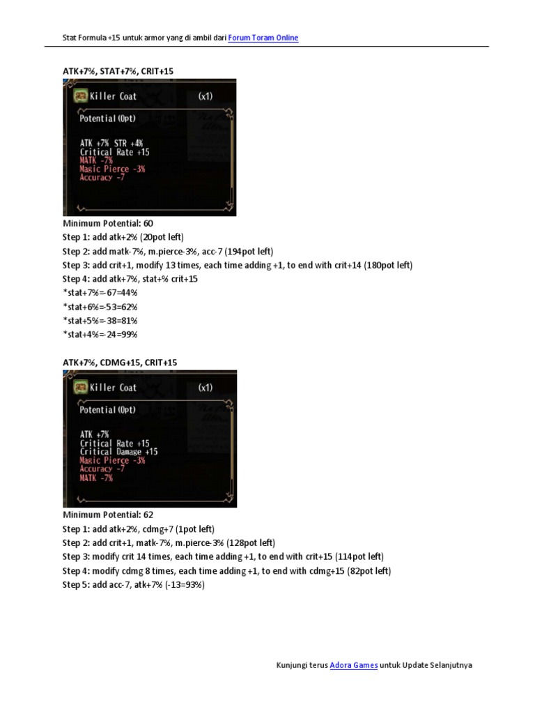 Stat Formula +15 for Toram Online Armor | PDF | Leisure | Sports