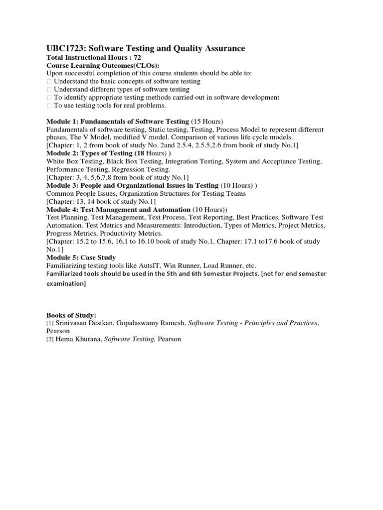Software Testing-Syllabus | PDF | Software Testing | Software Engineering