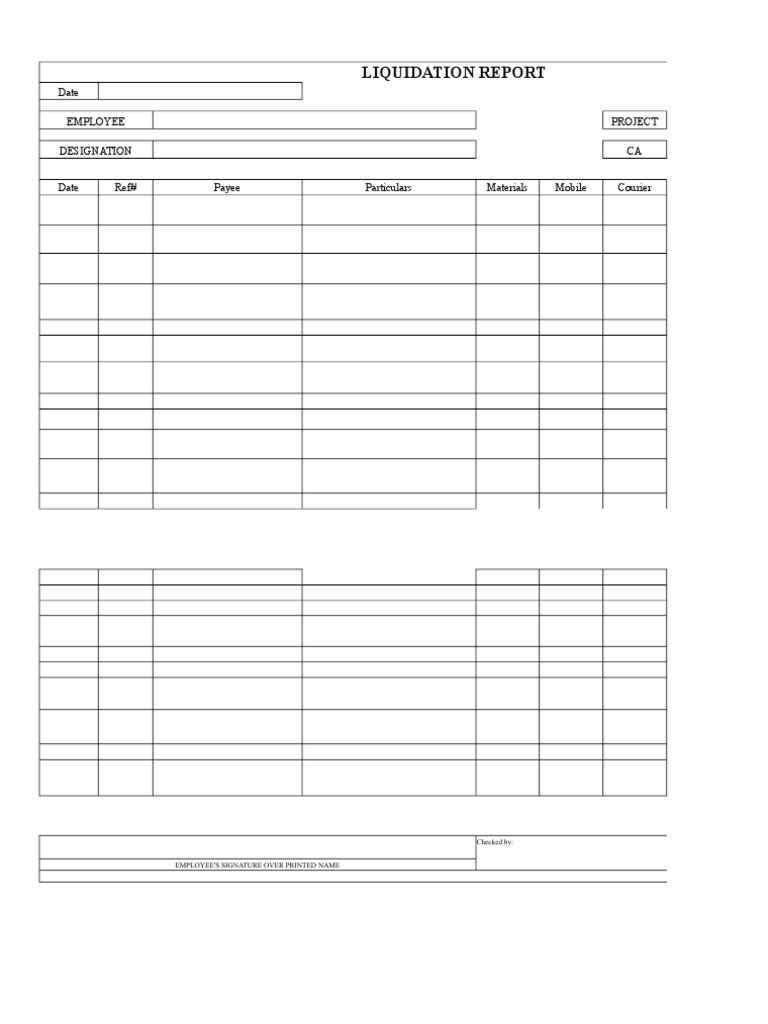 Liquidation Report: Date Employee Project Designation CA | PDF