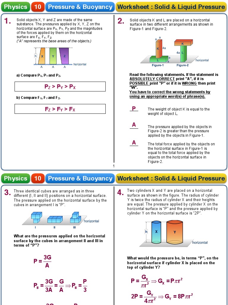 Pressure & Buoyancy Worksheet | PDF | Buoyancy | Pressure