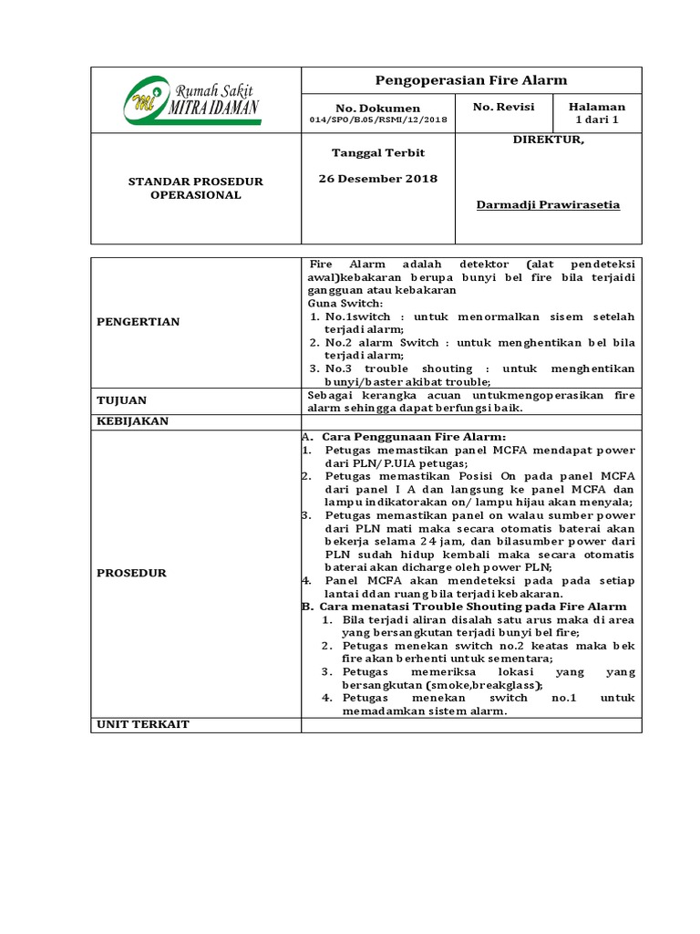 SOP - Pengoperasian Fire Alarm | PDF