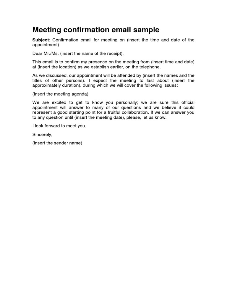 Meeting Confirmation Email Sample PDF | PDF