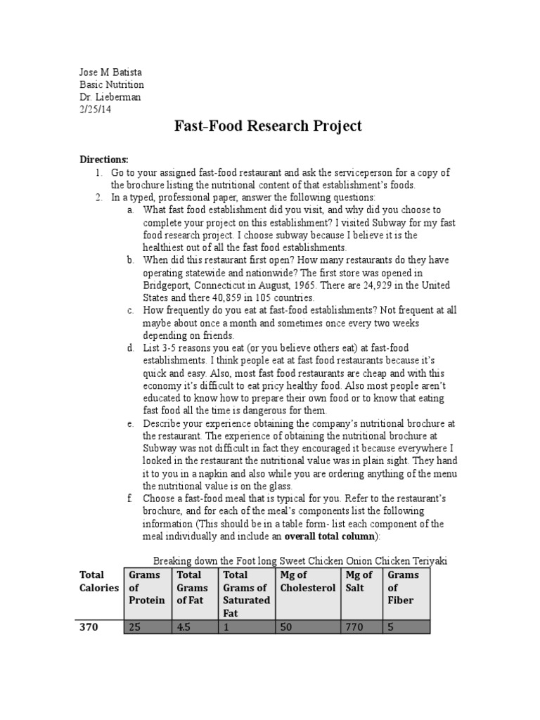 Fast Food Project | PDF | Fast Food | Fast Food Restaurants