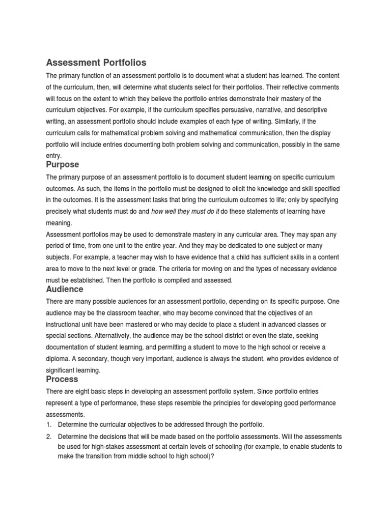 Assessment Portfolios | PDF | Educational Assessment | Curriculum
