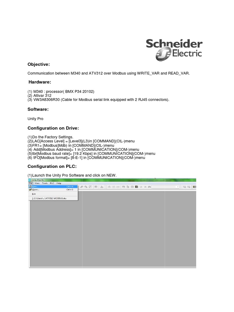Technote On Communication Between M340 And Atv312 Over Modbus Using Read Var And Write Var
