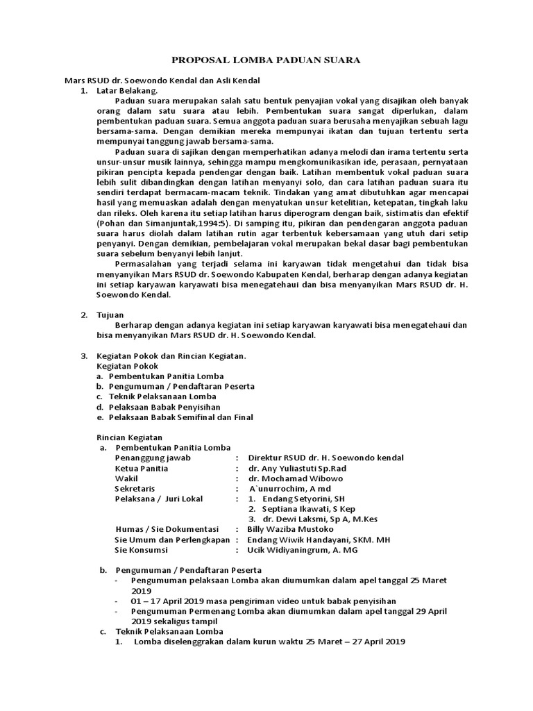 Proposal Lomba Paduan Suara | PDF Proposal Lomba Paduan Suara | PDF