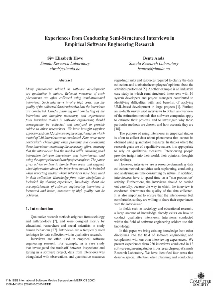 Experiences From Conducting Semi-Structured Interviews in Empirical Software Engineering ...