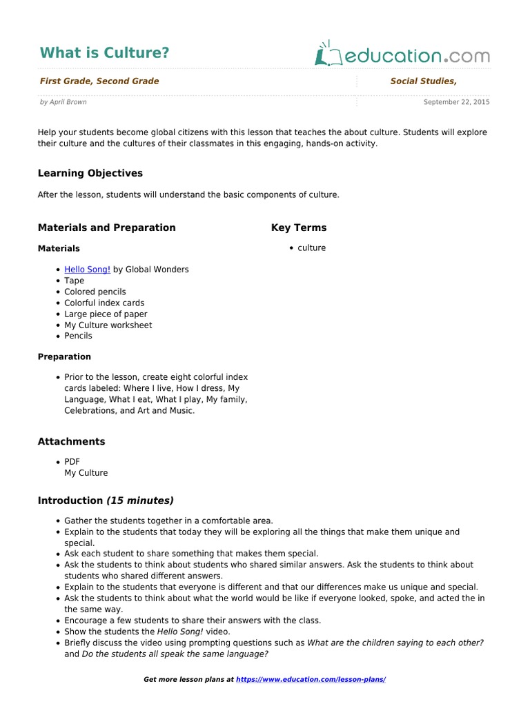 What Is Culture | PDF | Lesson Plan | Classroom