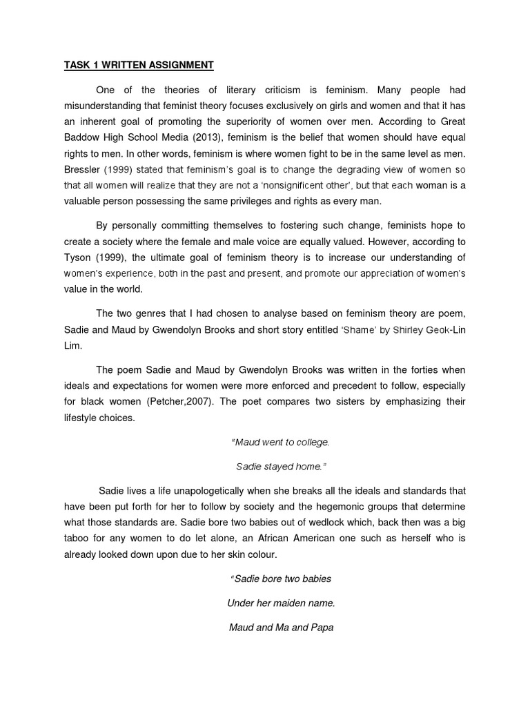 Task 1 Written Assignment Print | PDF | Feminism | Gender Studies