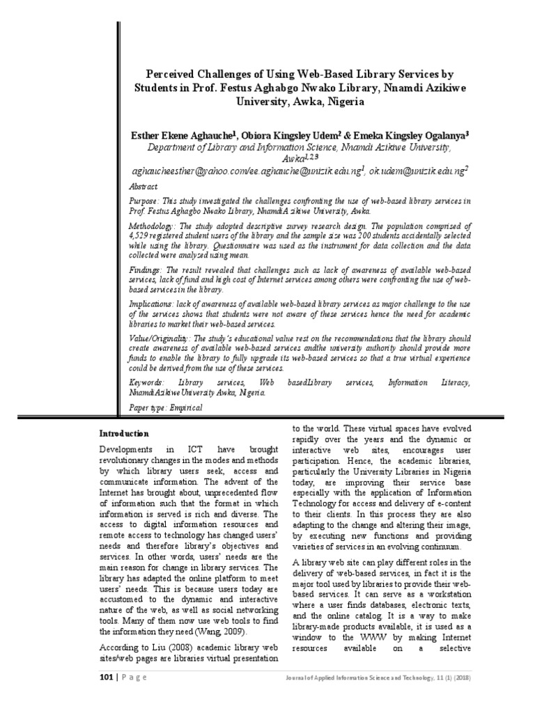 Perceived Challenges of Using Web-Based Library Services by Students in ...