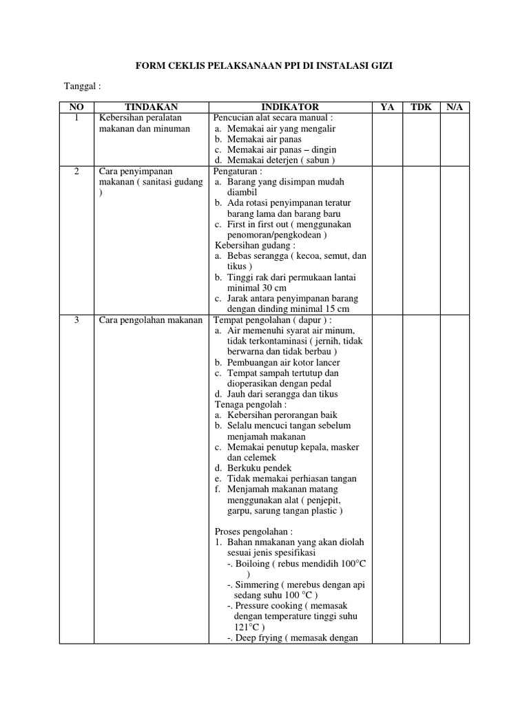 Form Ceklis Monitoring Gizi | PDF