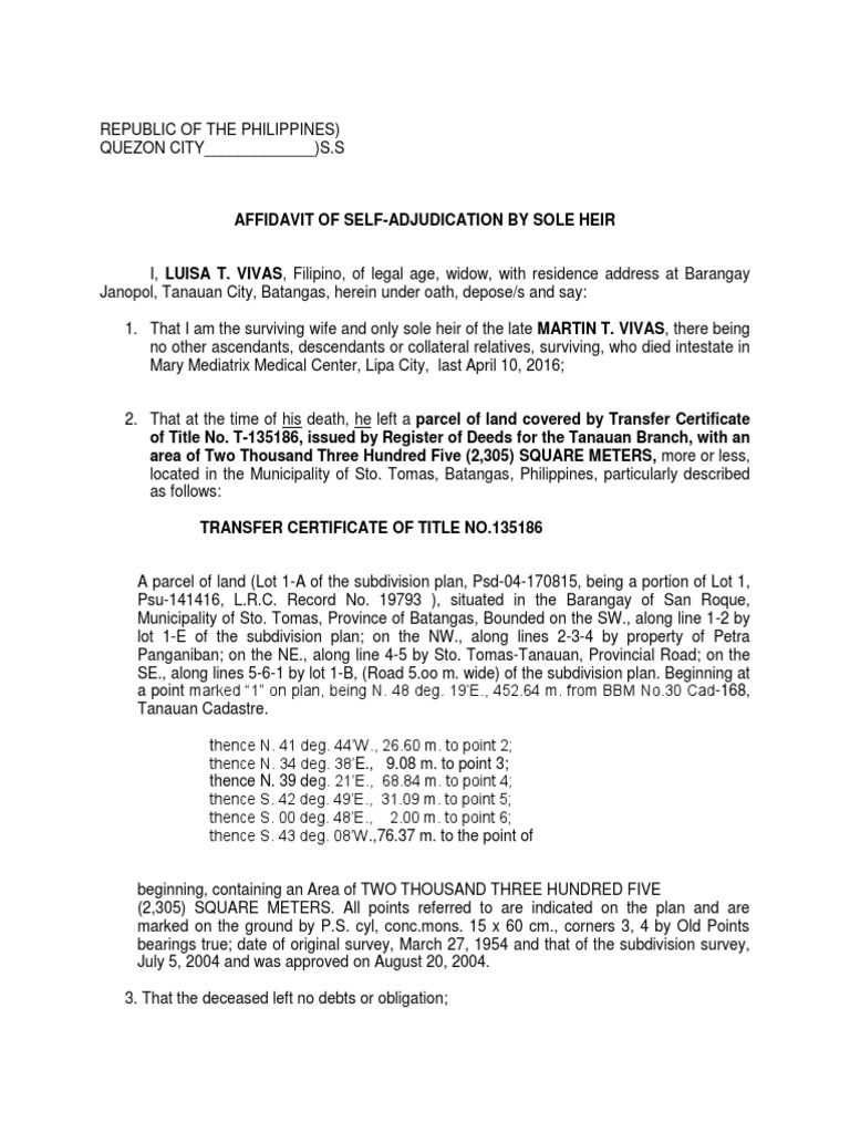 Affidavit of Self-Adjudication by Sole Heir | PDF