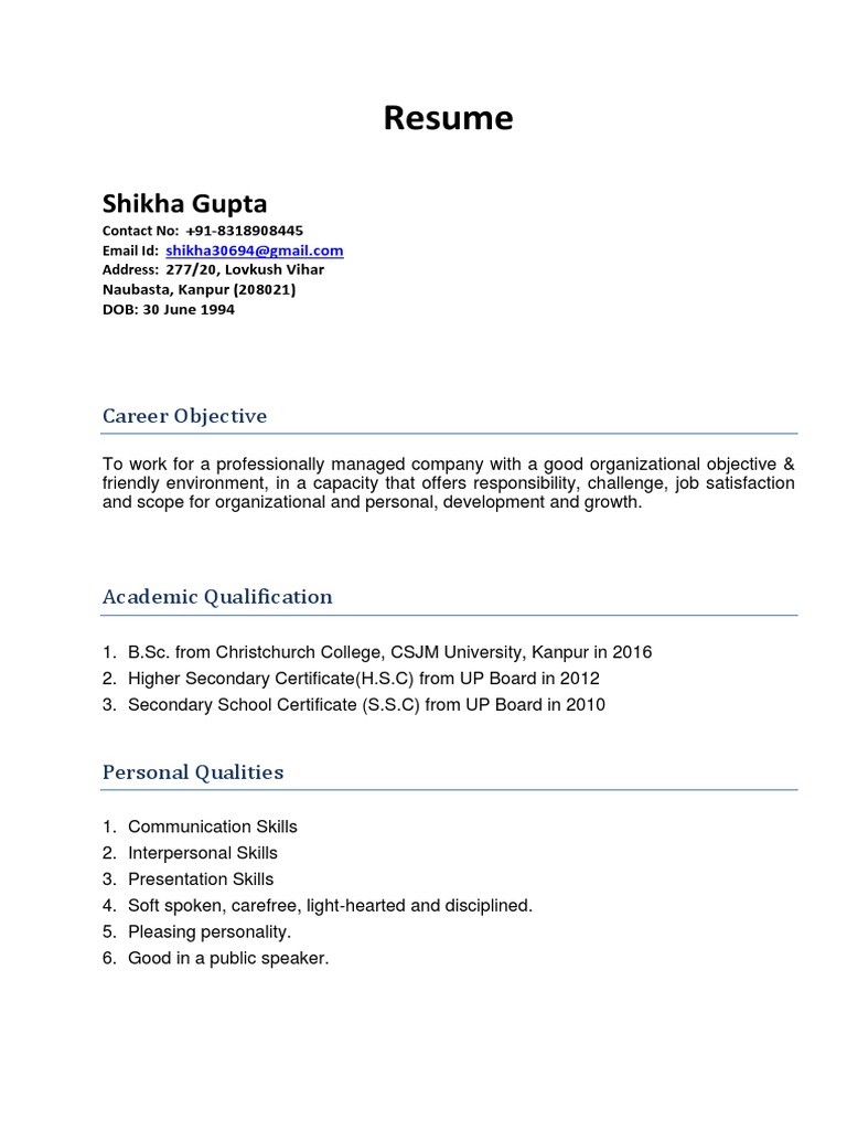 Shikha Resume | PDF | Learning | Cognition