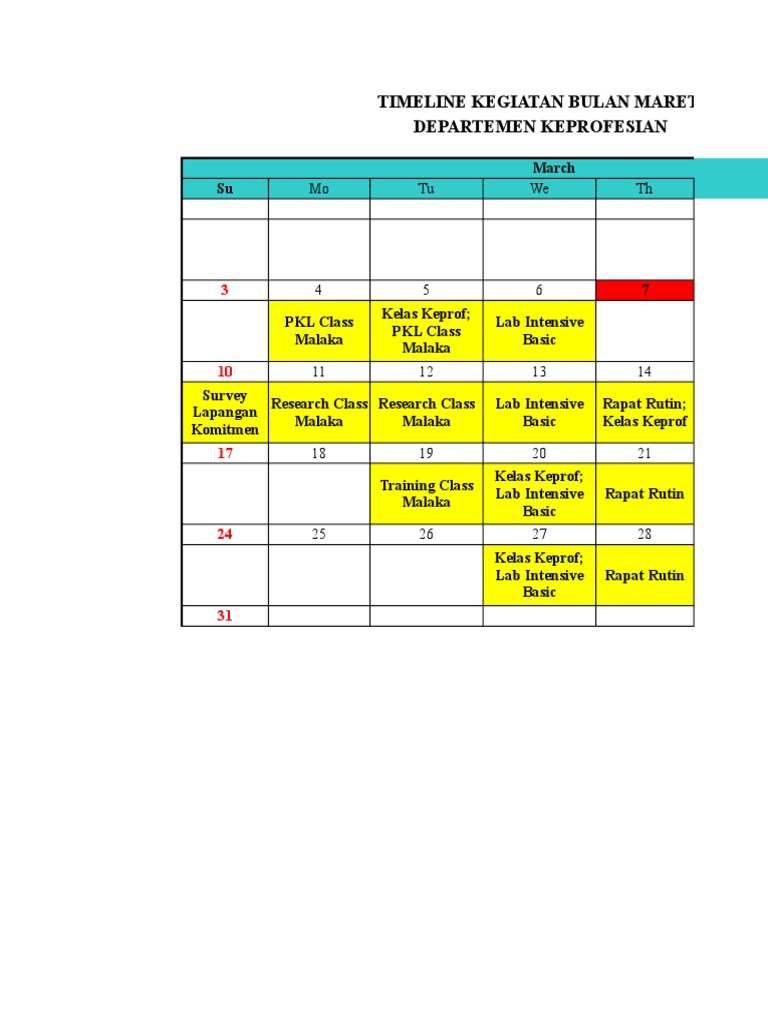 Timeline Kegiatan Bulan Maret Departemen Keprofesian: Mo Tu We TH | PDF