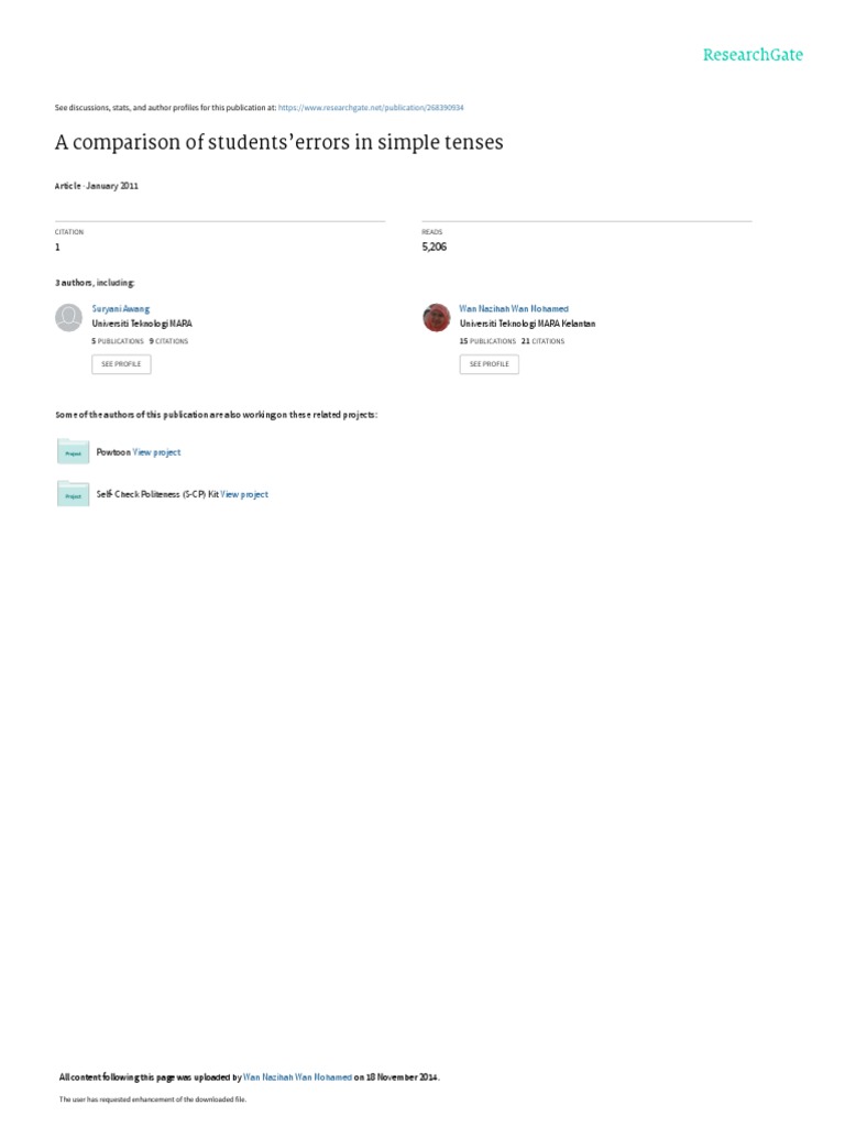 A Comparison of Students'errors in Simple Tenses: January 2011 | PDF ...