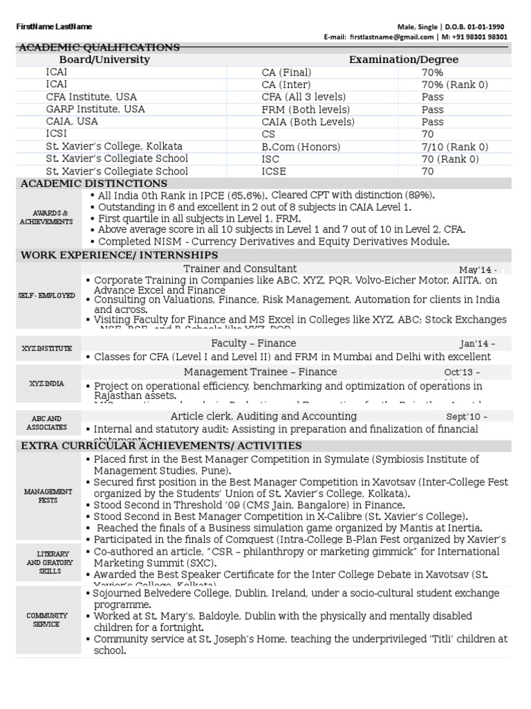 Sample Resume | PDF | Financial Economics | Economies