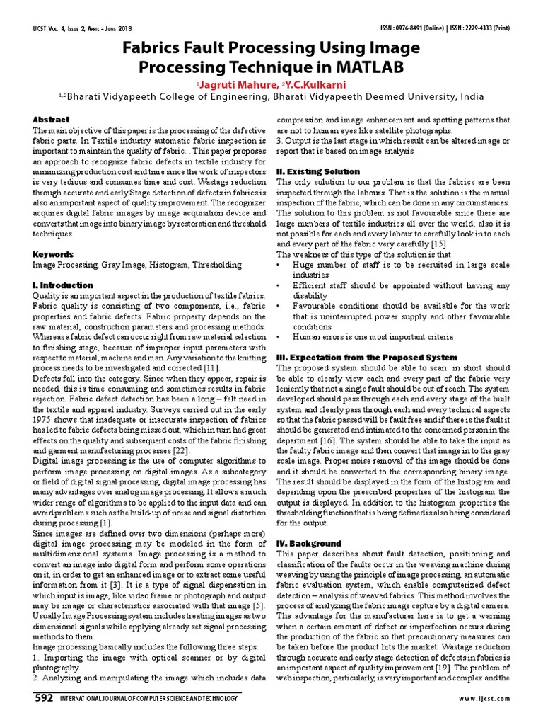 Fabrics Fault Processing Using Image Processing Technique in MATLAB | PDF | Digital Image | Textiles
