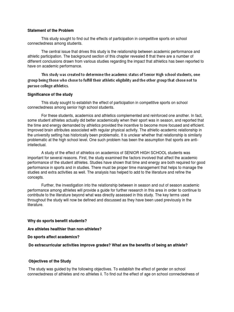Statement of The Problem | PDF | Sports | Behavior Modification
