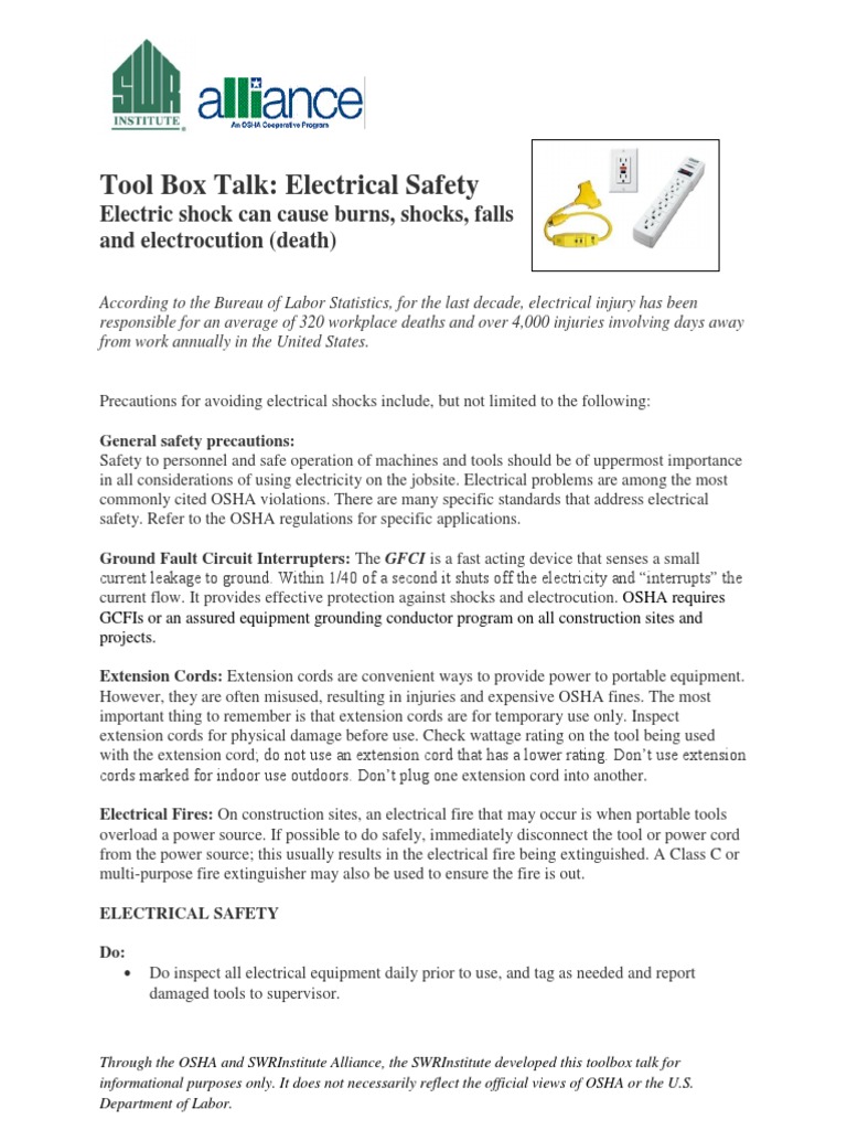ToolBox Talk Electrical 2-26-13 | PDF | Power Engineering | Safety