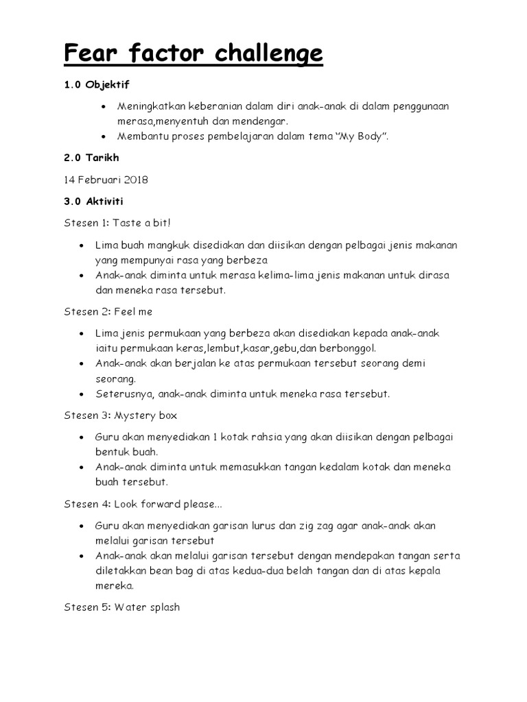 Fear Factor Challenge For Kids | PDF