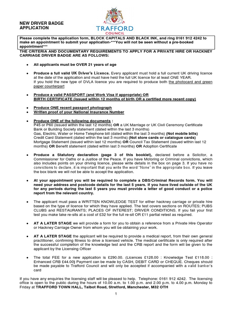 Private Hire Operators Licence Application | Download Free PDF | Driver ...