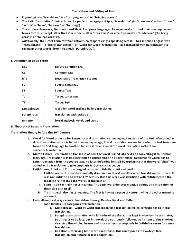 Translation And Editing Of Text Pdf Translations Semantics
