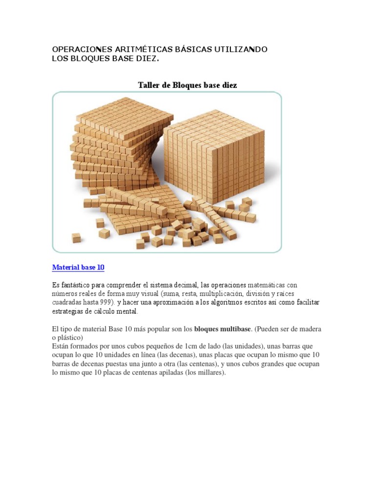 Operaciones Aritméticas Básicas Utilizando Los Bloques Base Diez | PDF ...