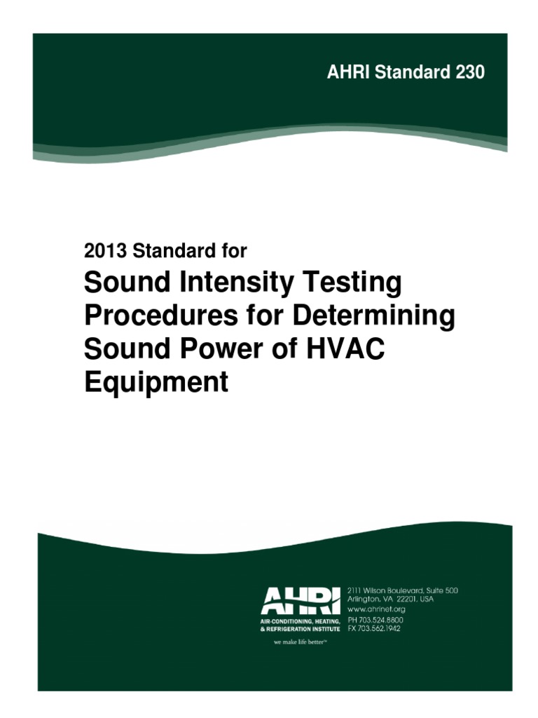 Sound Intensity Testing Procedures For Determining Sound Power of HVAC ...