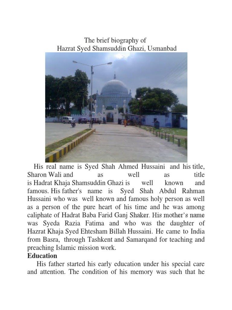 The Brief Biography of Hazrat Syed Shamsuddin Ghazi Usmanbad | PDF ...