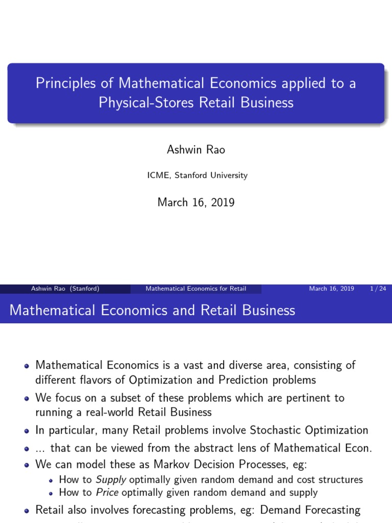 Principles of Mathematical Economics Applied To A Physical-Stores ...