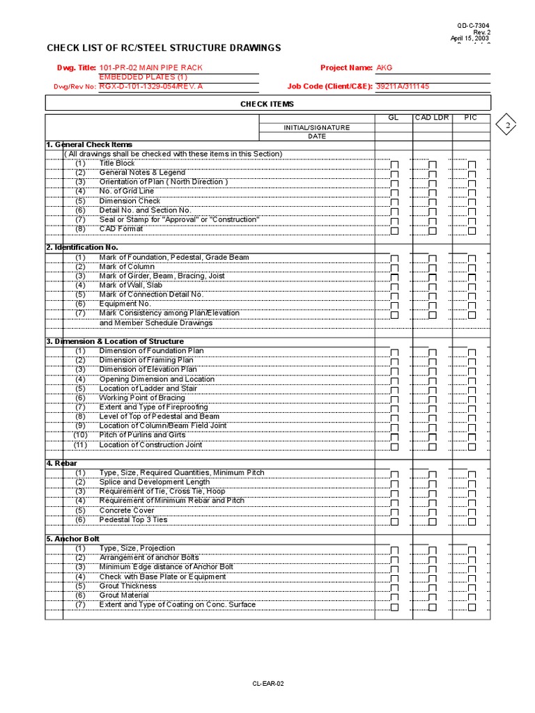 STR DWG Checklist | PDF | Structural Steel | Screw